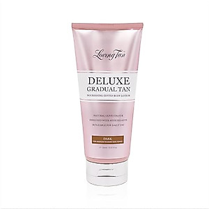 Loving Tan Deluxe Gradual Tan Lotion, Dark- Natural Looking Self Tanner, Professional Strength Sunless Tanner, 7+ Self Tanning Applications per Bottle- Cruelty Free, Naturally Derived DHA- 5.07 Fl Oz