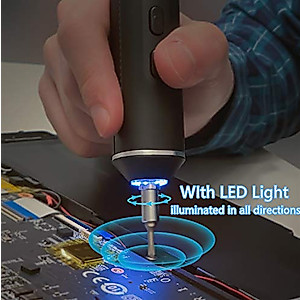 Cordless Electric Screwdriver, JAKEMY USB Rechargeable Multi-Function Magnetic Precision Power Screwdriver Repair Tool Kit with LED Light for PC, Phone, Android Phone, Watch, Laptop