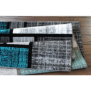 Masada Rugs, Stephanie Collection Area Rug Modern Contemporary Design 1110 Turquoise Grey White Black (5 Feet 3 Inch X 7 Feet 3 Inch)