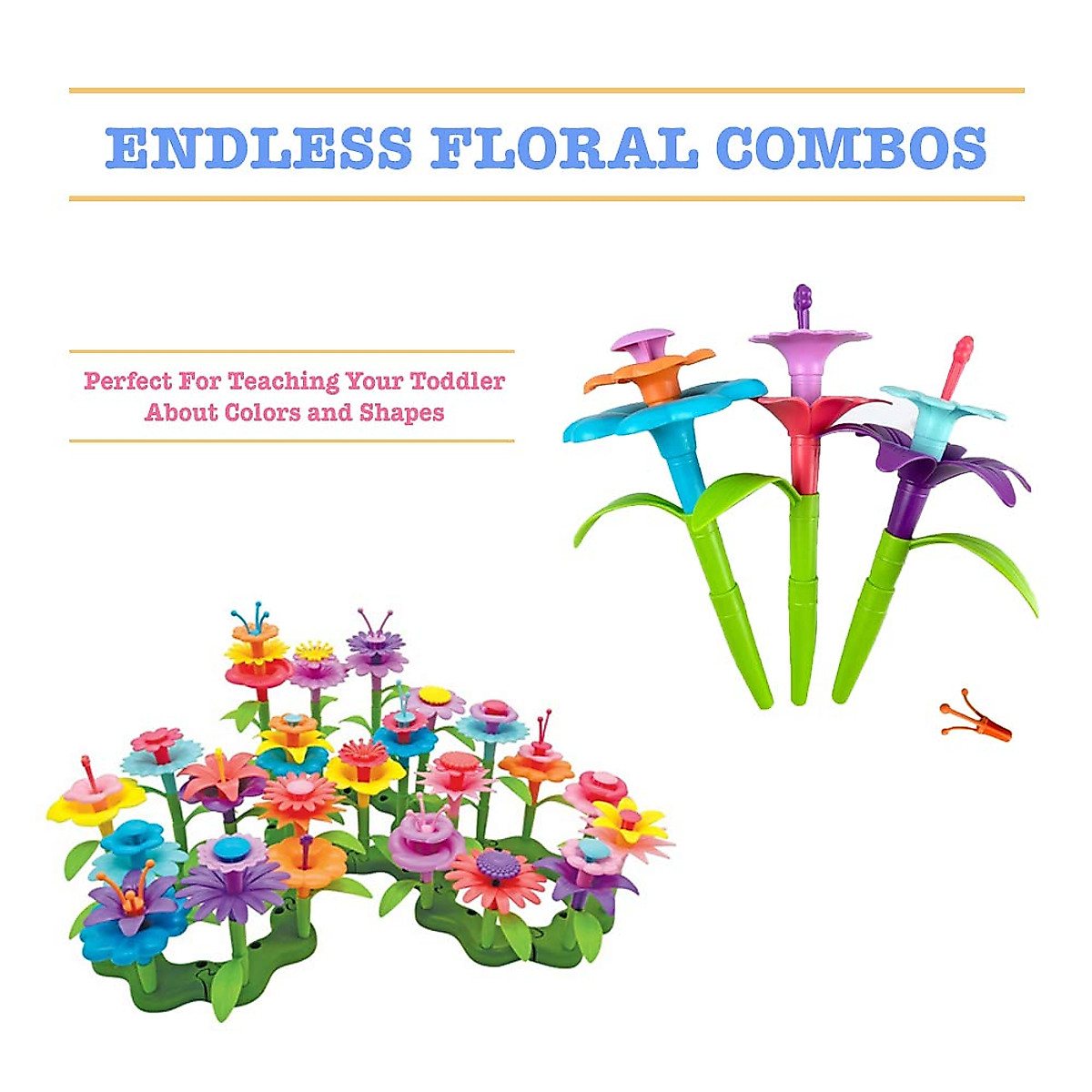 Boxgear Flower Garden Building Toys - 109 Colored Blocks: Stamens, Pistils, Petals, Leaves, Base - Educational Creative Play for Preschoolers - Learning Tools for Class - STEM Gifts for Boys & Girls