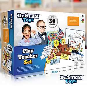 Dr. STEM Toys | Play Teacher Role-Play Set Includes Reusable White Board, Bell, Report Cards, for Home or Classroom, Over 30 Pieces Included, Gift for Kids, Complete Set