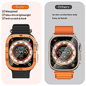 2 Pack Orange Rugged Metal Case Compatible with Apple Watch Ultra 49mm Case with Tempered Glass Screen Protector, Bezel Ring Frame Built in Clear Film for iWatch Ultra 49mm