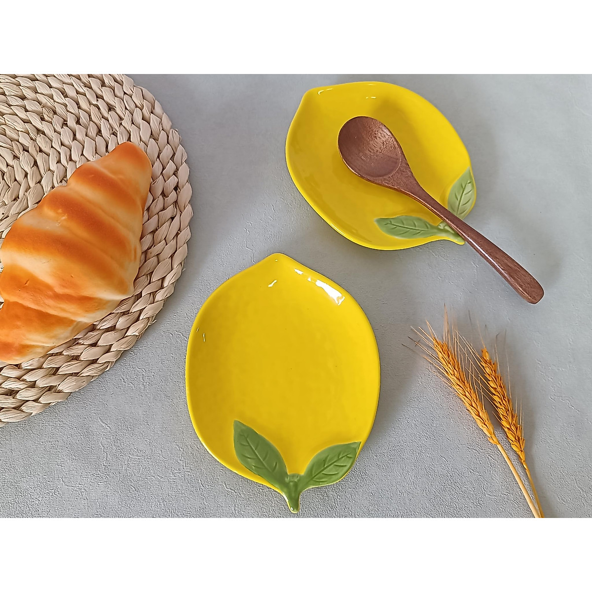 Ceramic Spoon Rest for Stove Top, Cute Spoon Rest for Kitchen Counter, Cooking Spoon Holder for Kitchen Counter, Utensil Rest for Spoon Spatula Ladle or Tong (Yellow Lemon)