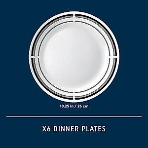 Corelle 6-Piece 10.25" Dinner Round Plates, Vitrelle Triple Layer Glass, Lightweight Round Plates, Large Round Plates, Chip and Scratch Resistant, Microwave and Dishwasher Safe, Brasserie
