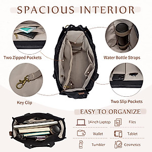 VASCHY Canvas tote bag, Casual Reusable Work Totes for Women Teachers with Zippers Pockets Crossbody Shoulder Bag Purse Black