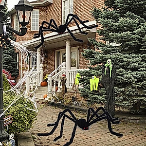 yosager 2 Pack Halloween Giant Spider Decorations, 6ft & 5ft Huge Foldable Hairy Scary Halloween Spider Prop, Black Spooky Spider for Indoor House Outdoor Yard Decorations