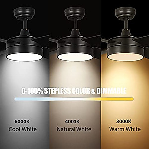 YITAHOME Black Ceiling Fans with Light and Remote, Dimmable Fanlight for Indoor Outdoor, Light Fan with Stepless Color Temperature, Night Light Mode, 48 Inch