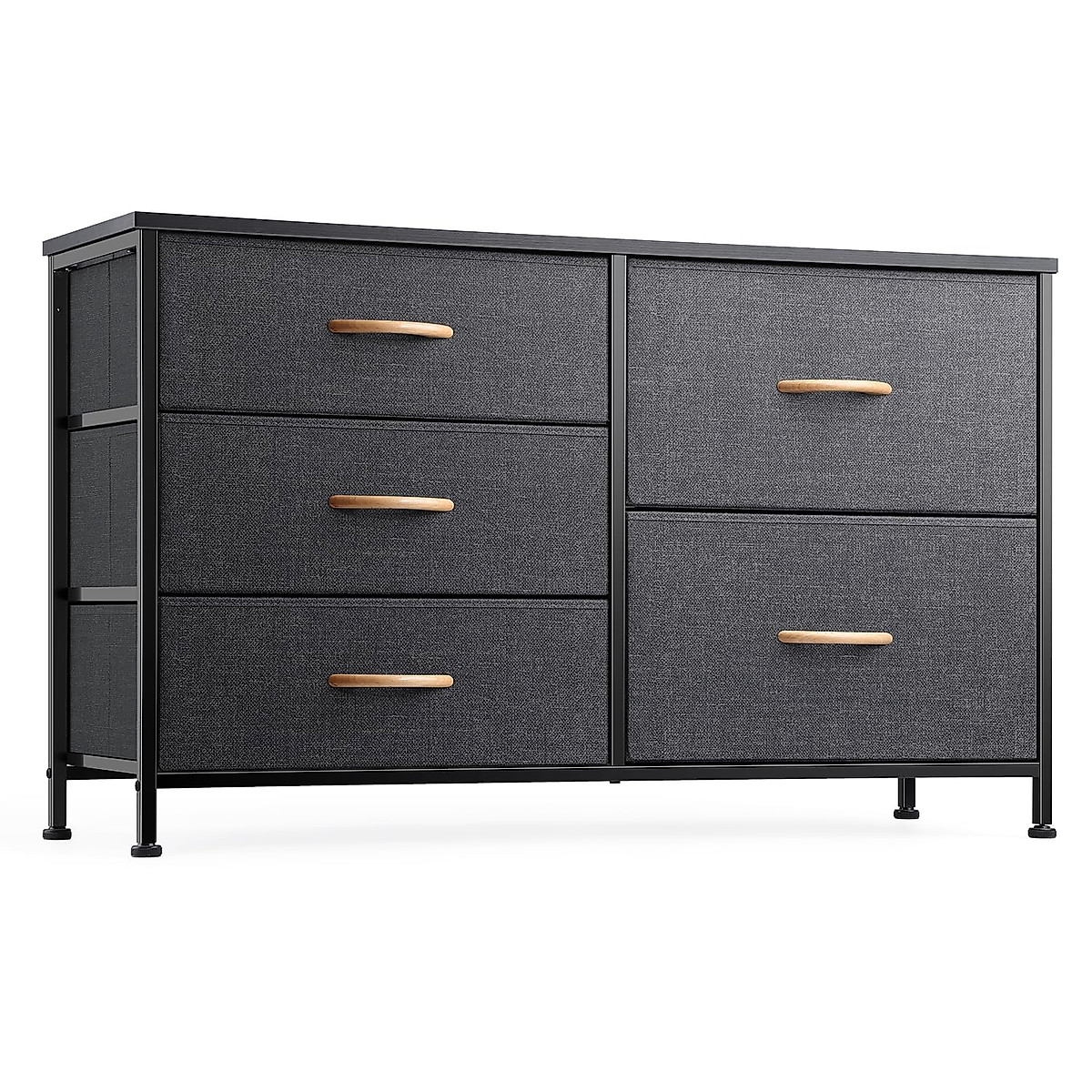 Nicehill Dresser for Bedroom with 5 Drawers, Storage Drawer Organizer, Wide Chest of Drawers for Closet, Clothes, Kids, Baby, TV Stand with Storage Drawers, Wood Board, Fabric Drawers(Black Grey)