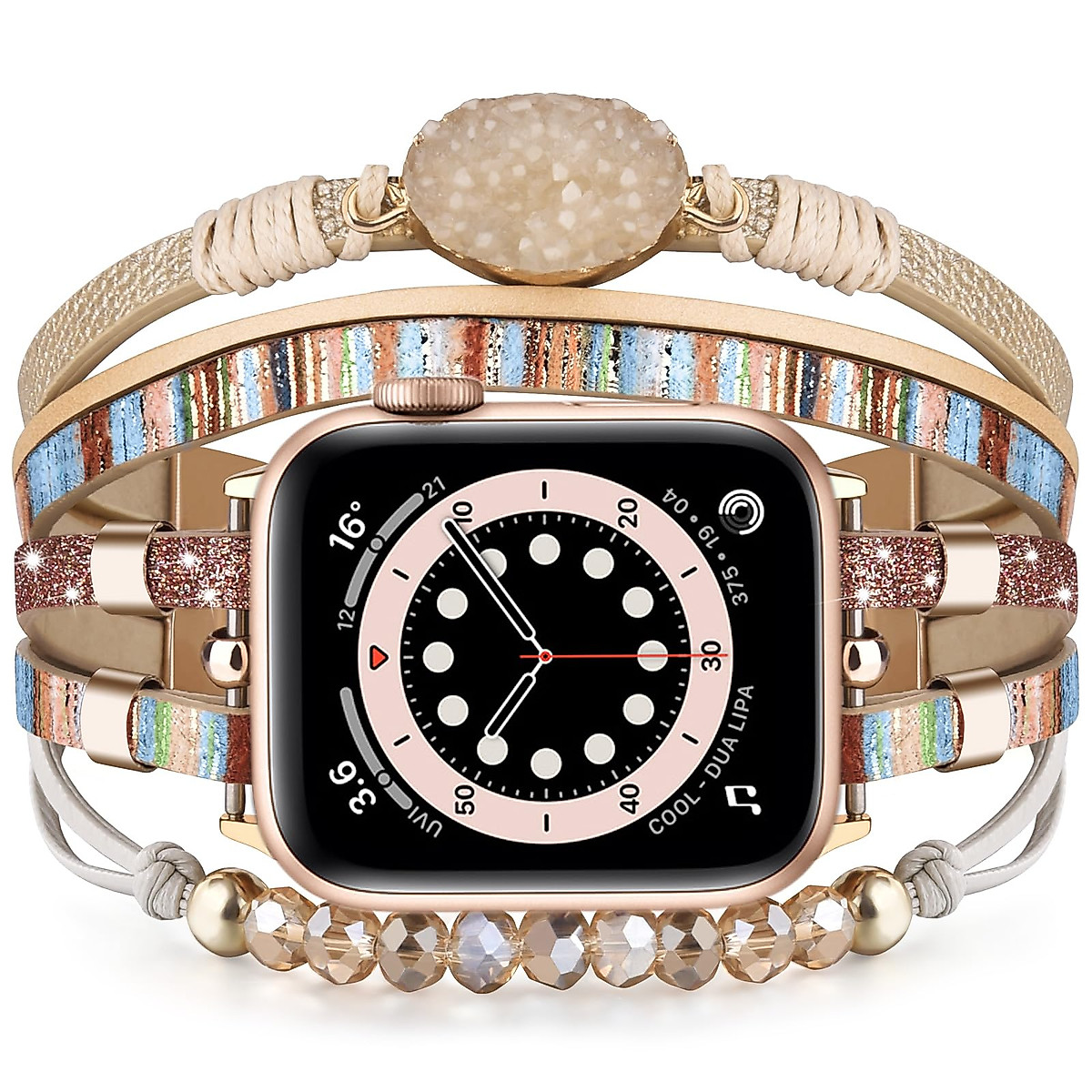 VISOOM Beaded Boho Bracelet Compatible for Apple Watch Band 40mm/38mm/41mm/42mm Series 10 9 8 7 SE Series 6/5/4 Women Leather Fashion Cute Handmade Multilayer Wrap Watch Strap for iWatch Bands 3/2/1