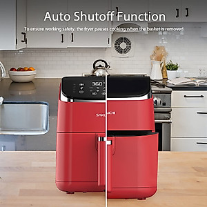 Sakuchi Air Fryer Large 5.8 Quart 10-in-1 Digital Air Fryer Oven Cooker with 10 Preset Cooking Programs, LED Touch Screen, Non-Stick Tray Basket, Pot Dishwasher Safe, 1500W (Red)