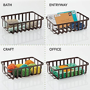 mDesign Farmhouse Metal Kitchen Storage Organizer Basket Bin - For Kitchen Cabinets or Pantry - Store Fruit, Snacks, Cereal, Baking Supplies, Pastas, Packets - Bronze