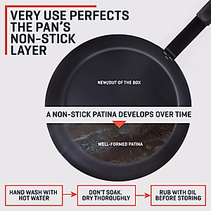 Uno Casa Carbon Steel 12 Inch - Non-Stick Blue Frying Pan with Universal Lid, Quick Heating Skillet - Chef Pan with Removable Silicone Handle