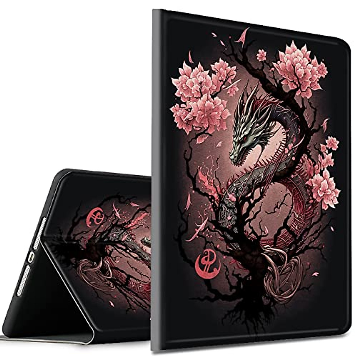 Case for iPad Pro 11 inch 4th/3rd/2nd Generation (2022/2021/2020) Slim PU Leather Multi-Angle Smart Folio Stand Cover with Auto Wake Sleep, Cherry Blossom Dragon