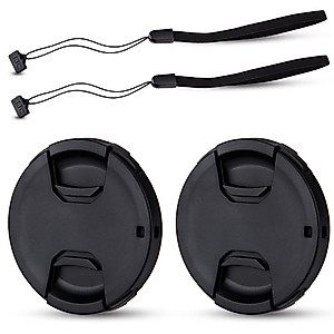 JJC 2-Pack 43mm Center Pinch Front Lens Cap Cover with Deluxe Lens Cap Keeper for Fuji Fujifilm XF 35mm f2, XF 23mm f2 for Canon RF 50mm f1.8 STM, EF-M 22mm f2 and Other Lenses with 43mm Filter Thread