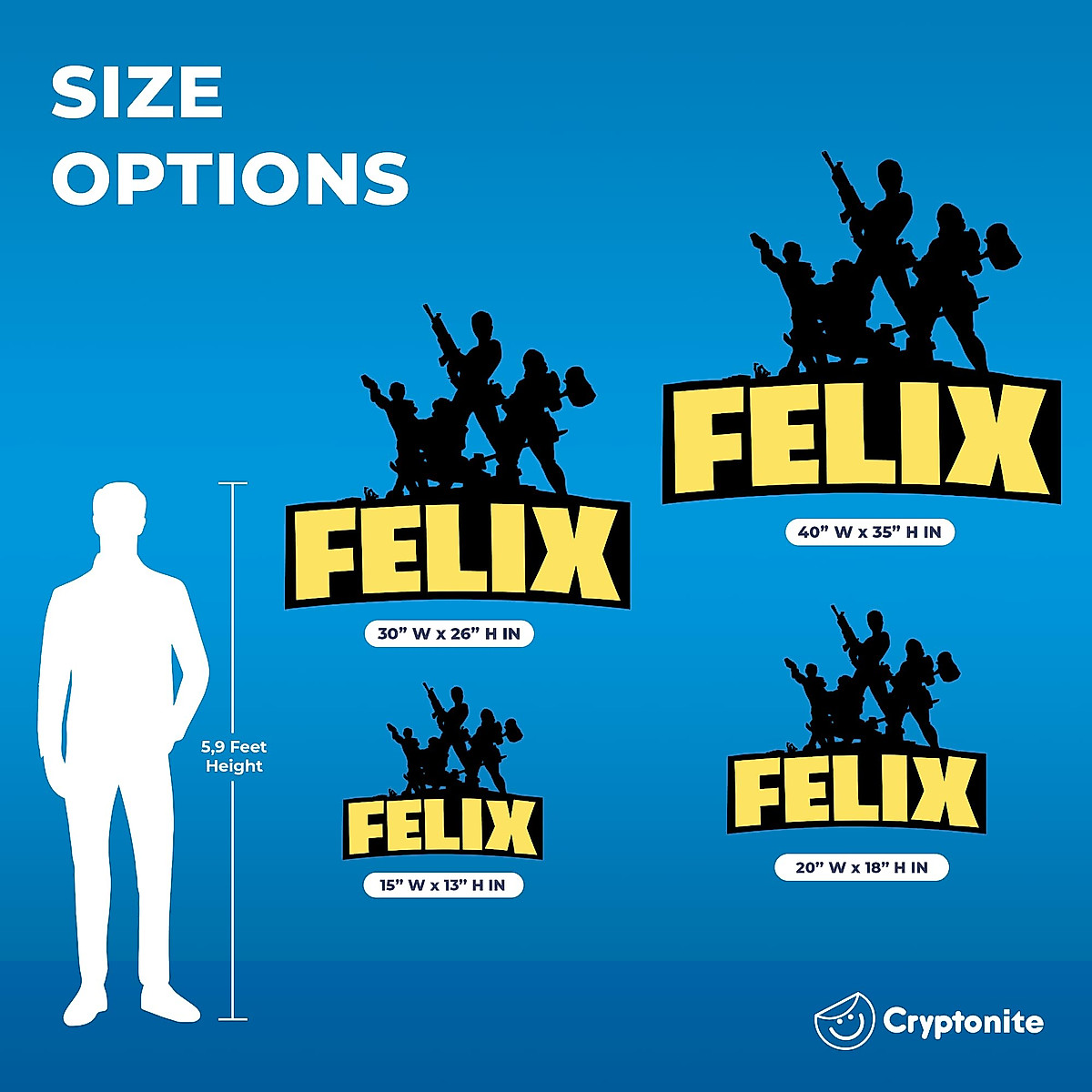 CRYPTONITE Personalized Name Famous Game Wall Decor I Wall Stickers for Bedroom Decor I Nursery Wall Decal for Boys & Girls I Boys Bedroom Decor I Stickers for Kids Wide 20"x18" Height (Small)