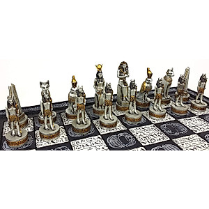 Egyptian Anubis Black and Silver Chess Men Set with Gold Accents - NO Board
