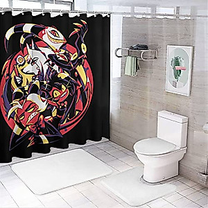 Woodyotime Anime Shower Curtain Sets 4 Piece Bathroom Set Shower Curtain Non-Slip Rugs Toilet Lid Cover Bath Mat Bathroom Decor