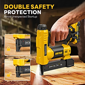 Alloyman 18 Gauge Nail Gun Battery Powered, 2 in 1 Cordless Brad Nailer/Electric Stapler with 2.0Ah Battery and Charger,1000pcs Nails and 500pcs Staples Included for Home Improvement & Woodworking