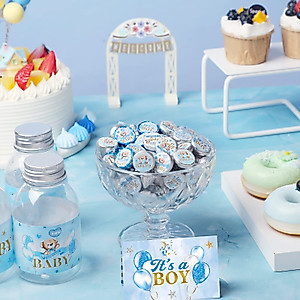Clabby 504 Pieces Boy Girl Baby Shower Favors Stickers Mini Kisses Candy Stickers Chocolate Drop Labels Wrappers Little Cutie Baby Shower Decoration for Sprinkle Birthday Party(Blue Bear)