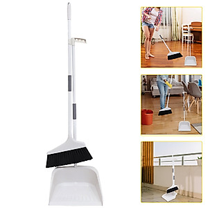 BESTonZON Broom and Dustpan Set Plastic Indoor Broom with Dust Pan Set Stand Up Dustpan Long Handle Angle Broom and Dust Pan Sweeping Broom for Home Floor Cleaning Tools White