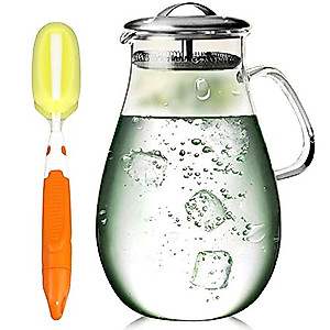 Artcome 65 Oz Large Heat Resistant Water Carafe with Stainless Steel Lid, Borosilicate Glass Beverage Pitcher with Lid