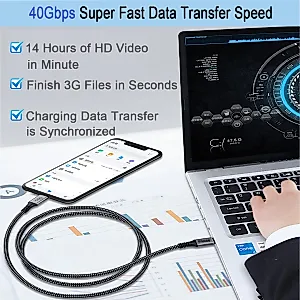 USB4 for Thunderbolt 4 Cable 4ft, USB C Cable with Super-Fast 40Gbps Data Transfer and 100W Fast Charging,8K@30Hz 5K@60Hz or Dual 4K Video,Compatible with Type C MacBook,iMac,SSD,Docking and Hub