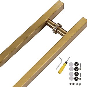 Modern Entry Door Handle Entry Door Handle Pull Gold, 24 31.5 39.4 47.2 59 inch Modern Steel Push Pull Door Handles with Fittings for Shower Glass Door/Sliding Barn Door/Interior Exterior Door ( Color