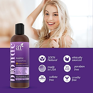Artnaturals Purple Shampoo for Blonde Hair - 12oz Sulfate Free & No Parabens Protects & Balances Color Tones Gray, Silver, Brunette, Highlights, Dyed or Bleached Hairs - Prevents Brassy Yellow