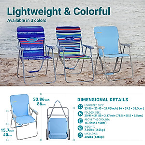 #WEJOY Folding Beach Chair for Adults, Lightweight Beach Chair with Shoulder Straps, High Back Beach Chairs with Hard Armrest, Supports 300lbs for Beach Lawn Concert