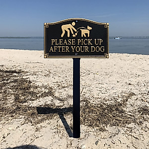 SmartSign Please Pick Up After Your Dog Sign for Yard | 5.75" x 9.5" Aluminum GardenBoss Statement Plaque with 18" Black Lawn Stake, Premium/Designer, Made in USA