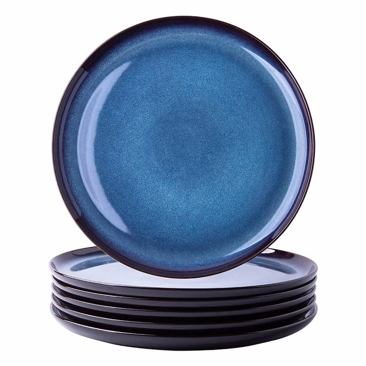 LERATIO Ceramic Dinner Plates Set of 6,10.5 Inch Reactive Glaze Porcelain Plates, Modern Shape Dinnerware Dishes Set for Kitchen,Microwave&Dishwasher&Oven Safe, Scratch Resistant-Blue