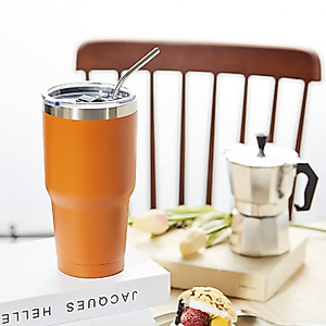 COMOOO 30oz Tumbler Stainless Steel Insulated Tumbler with Lid Double Wall Vacuum Coffee Cup Large Travel Mug for Hot and Cold Drinks, Home, Office, School,Party (Orange, 4 Pack)