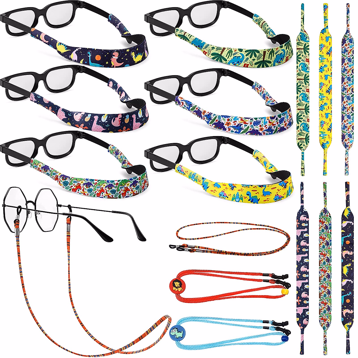 Frienda 9 Pcs Kids Eyeglass Straps Neoprene Nonslip Kids Sunglasses Holder Lanyard Retainer Animal Theme Sport Adjustable Eyewear Retainer for Boys Girls