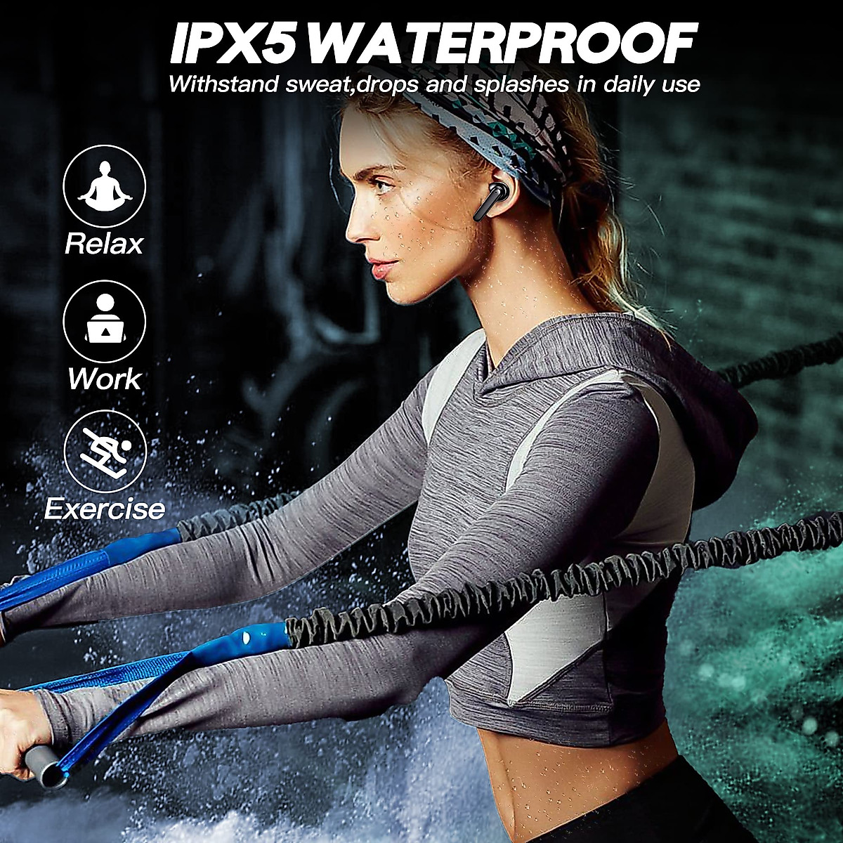 kurdene TWS G01 Bluetooth 5.3 LE Audio Earbuds Headphones, Built-in Microphone with Immersive Deep Bass & Clear Call, IPX5 Waterproof Ear Buds for iPhone, Android -Black