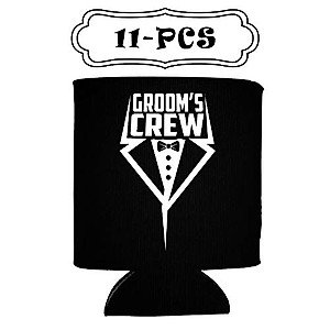 Groom and Groom's Crew Tuxedo Insulated Can Coolie Coolers - (Groom + Groom'sCrew Tux - 12 Pack)