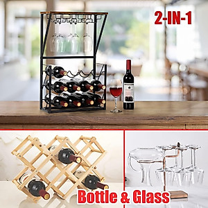 LIANTRAL 3 Tier Wine Rack, Hold 12 Bottles and 8 Wine Glass Rack Wine Holder, Freestanding Wine Rack for Home, Kitchen, Bar, Wine Cellar, Cabinet