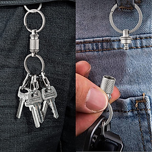 Titanium Quick Release Keychain with 2 Titanium Key Rings, Detachable Key Ring Swivel Key Holder Anti-Slip Design UIInosoo for Double-End Pull Apart Keys Easily