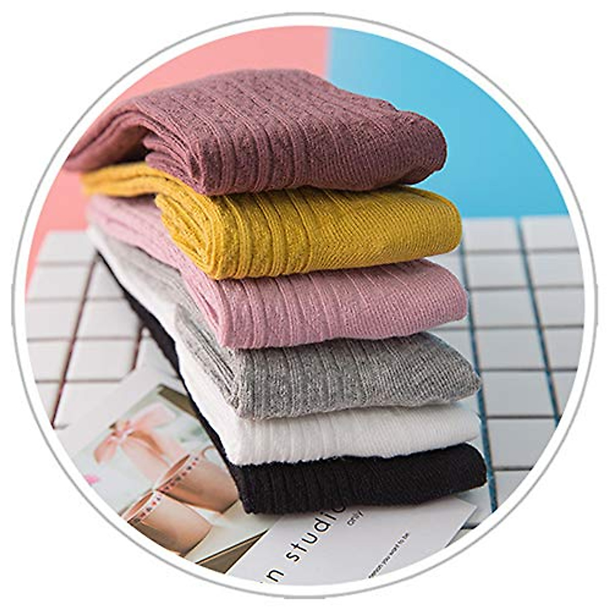 Nuziku Toddler Knee High Socks - 6 Pairs Little Girls Cable Knit Cotton Stockings (Assorted 6-pack, 1-2T)