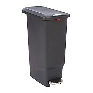 Amazon Basics Narrow Kitchen Plastic Rectangular Trash Can with Steel Pedal, Black, 40 Liters