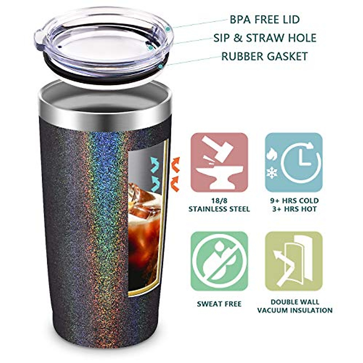 Boss Lady Mug Tumbler-Unique Christmas Birthday Gifts for Women Boss Female Mom Stainelss Steel Wine Tumbler with Staw and Lid Friend Gifts 20oz Glitter charcoal