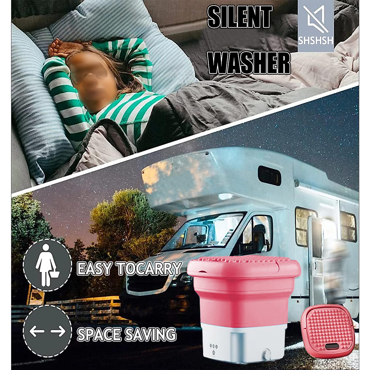 Krneaoch 6L 36W Portable Folding Washing Machine, Washing Machine Mini Portable Washing Machine, Portable Washer for Camping, RV, Travel, Small Spaces, Lightweight and Easy to Carry