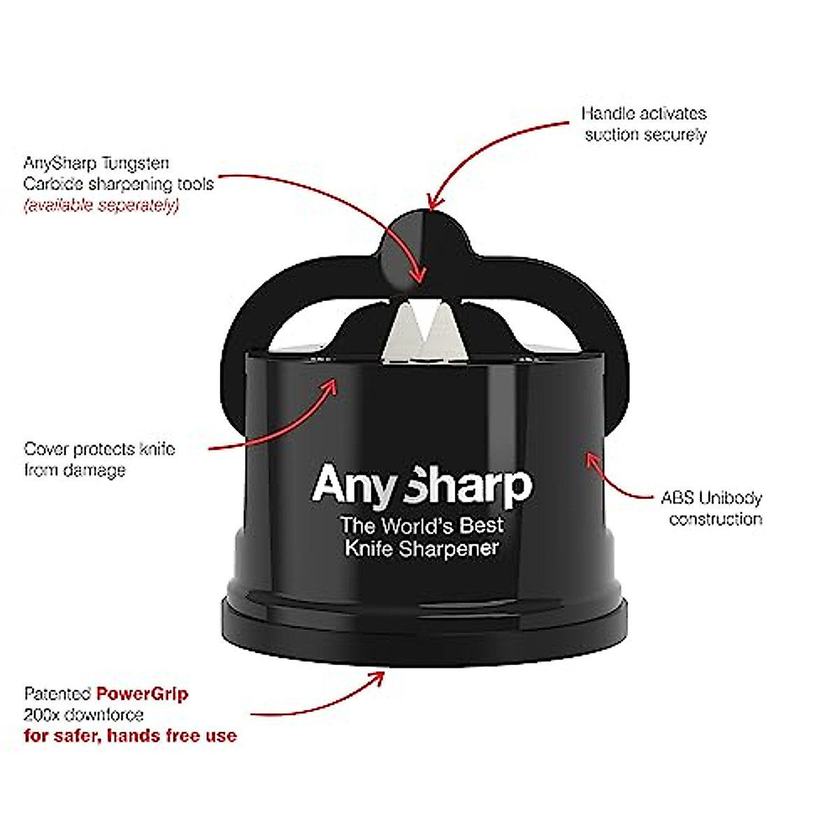 AnySharp Editions - World's Best Knife Sharpener - For Knives and Serrated Blades - Black