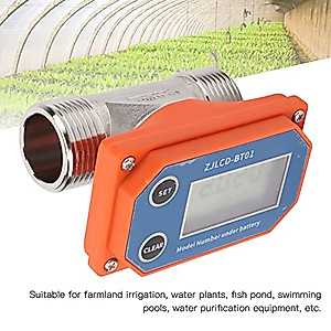 CUEI Turbine Flow Meter, High Accuracy Stainless Steel Electronic Digital Display Flowmeter, Gallon/Liter Acid Alkali Resistance Sensor Liquid Water Flowmeter for Farmland Irrigation, Swimming Pool