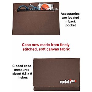 addi Click Rocket Lace Short 3.5-Inch Interchangeable Circular Knitting Needle Set Sizes US 4, 5, 6, 7, 8, 9, 10 and 11 with 5 Blue Cords, Brown Canvas Case with Project Bag