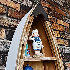 Veclotch Wooden Boat Decor with Shelf Hanging Wood Decoration for Wall, Rustic Nautical Standing Beach Theme Book Display Canoe Bathroom Bedroom Lake House