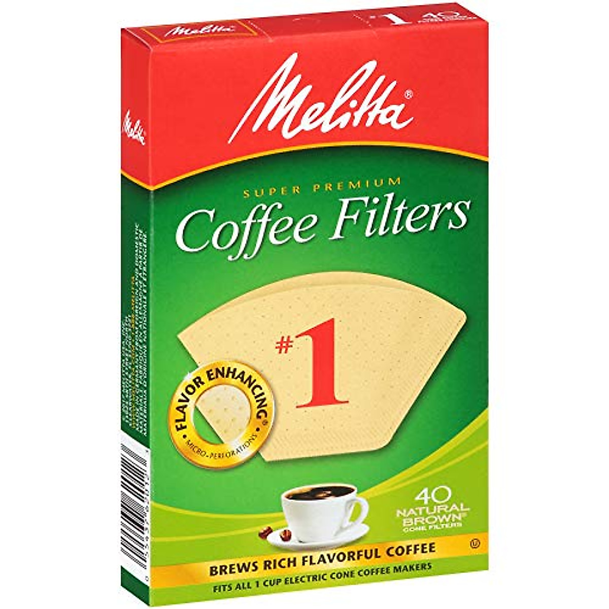 Melitta 620122#1 40 Count Natural Brown Cone Coffee Filters, Brown
