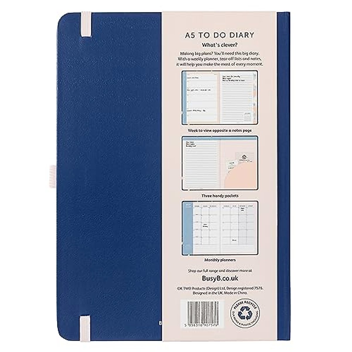 Busy B A5 To Do Diary January to December 2024 - Navy and Gold Floral - Week to View Diary with Notes, Tear-Out Lists & Pockets