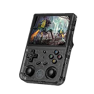 RG353V Handheld Game Console 3.5 Inch IPS Screen 640*480 High Resolution CPU RK3566 Quad-Core OS Android 11, Linux 2G/64G+16G 3200mAh Battery(Black Transparent)