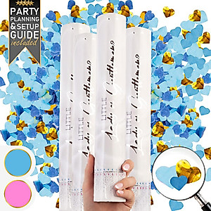 Gender Reveal Confetti Cannon Bulk - Set of 4 - Heart Shaped Blue Confetti Cannon | Gender Reveal Ideas, Boy Gender Reveal Poppers | Gender Reveal Cannon | Baby Gender Reveal Confetti Popper Blue for Boy Gender Reveal