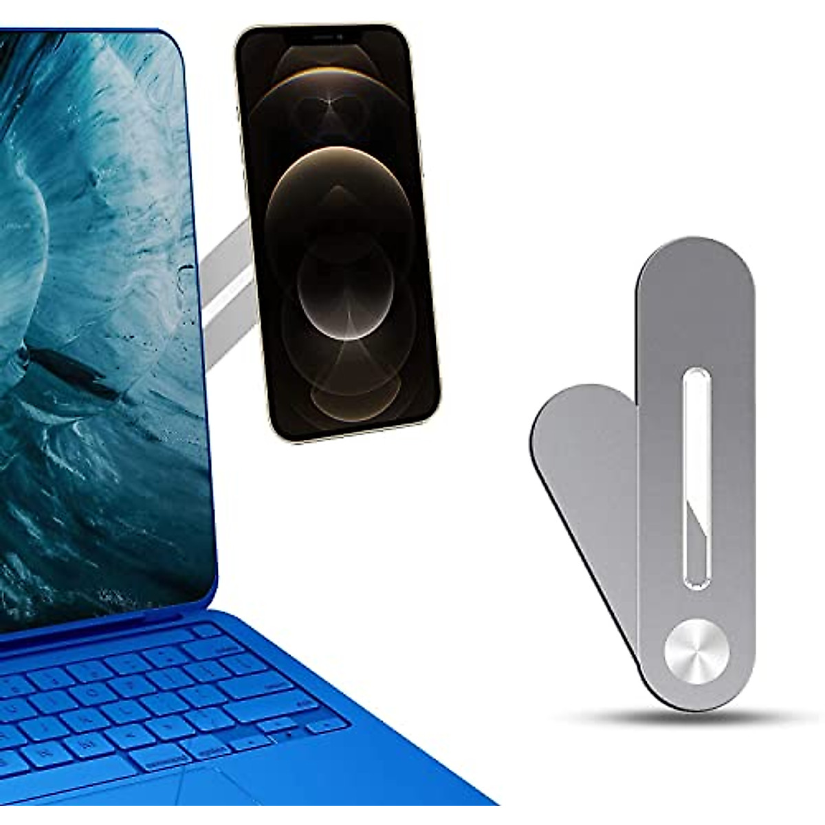 REYPAZ Adjustable Laptop Side Mount Clip, Phone Holder for Laptop - Laptop Stand Computer Monitor Expansion Bracket Compatible with All Cell Phones